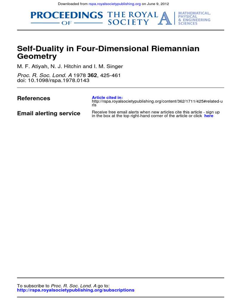 Atiyah, M. F. Hitchin, N. J. Singer, I. M. (1978) - Self-Duality in ...