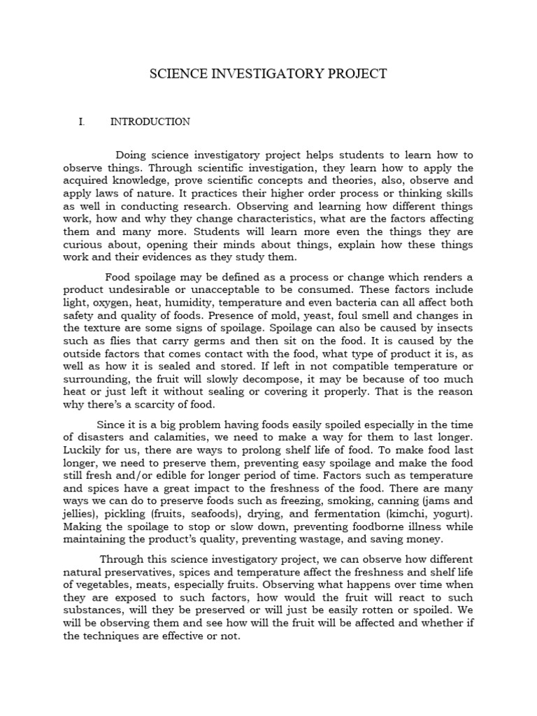 Science 10 Investigatory Project | PDF | Food Preservation | Food And ...