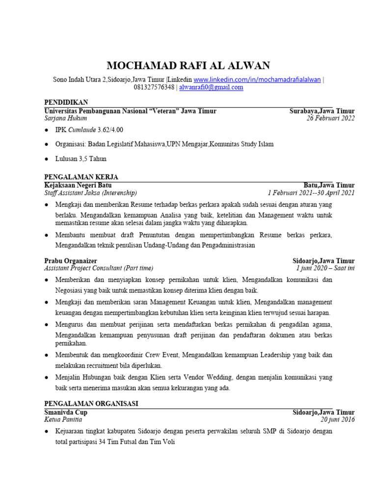 Mochamad Rafi Al-Alwan-Cv | PDF | Bisnis