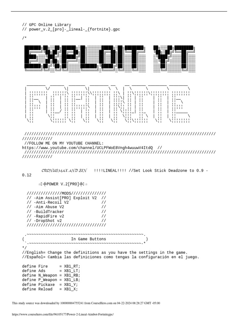 Power 2 Lineal Aimbot Fortnite - GPC | PDF | Computer Programming