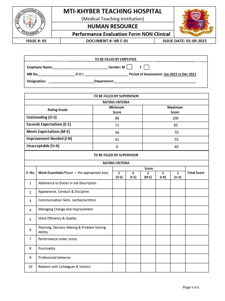 Performance Evaluation Form KTH | PDF | Performance Appraisal | Social ...