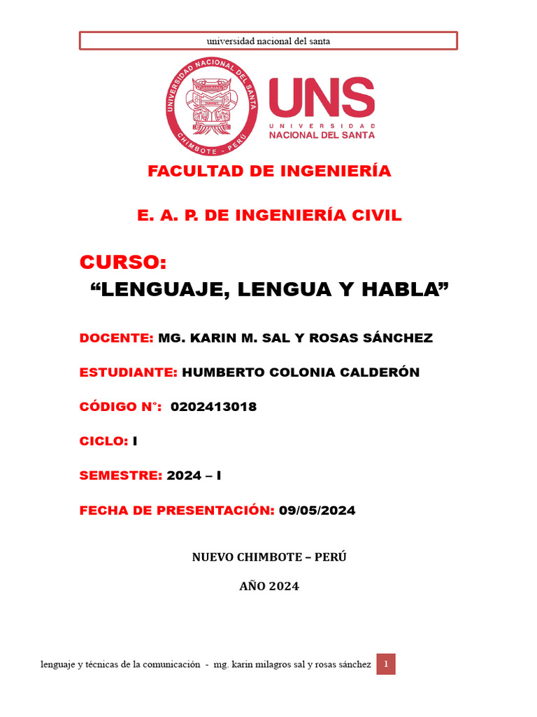 Sesión II Lenguaje y Téc. de La Comunicación - I Ciclo Ingeniería Uns - 2024 Mg. Kmss ...