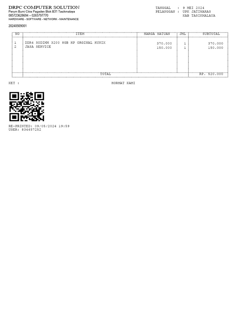 Tasikmalaya Computer Services Invoice | PDF | Computer Hardware | Manufactured Goods