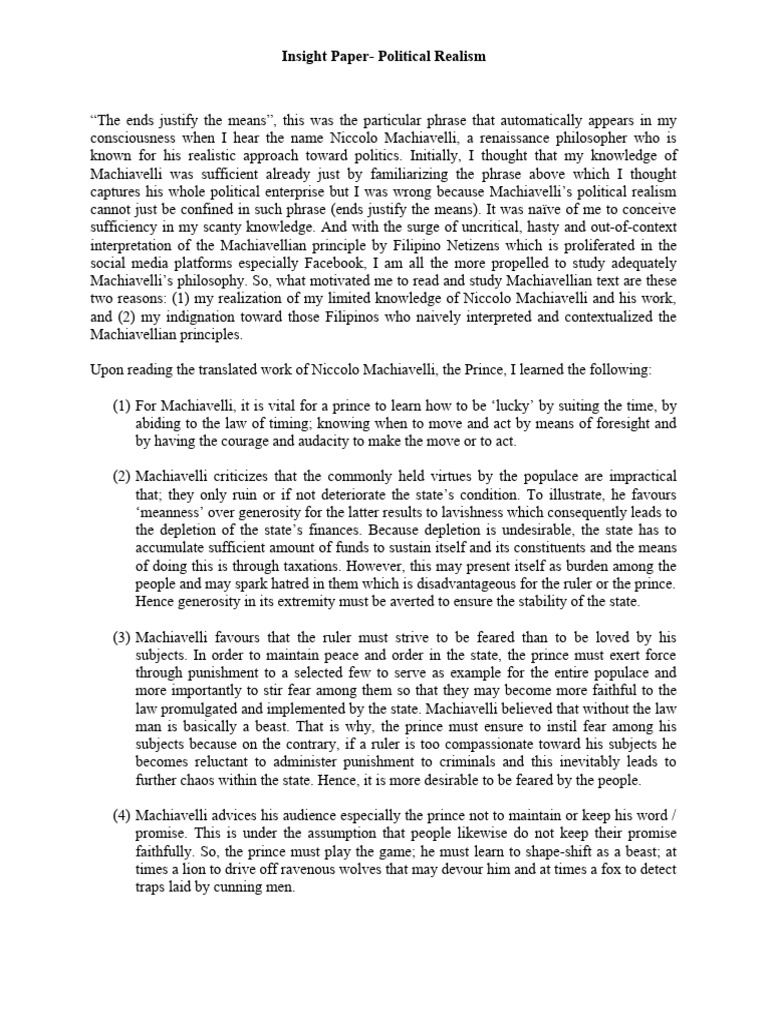 Insight Paper Machiavelli | PDF | The Prince | Niccolò Machiavelli
