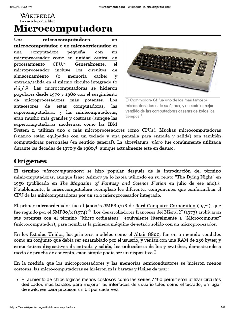 Microcomputadora - Wikipedia, La Enciclopedia Libre | PDF ...
