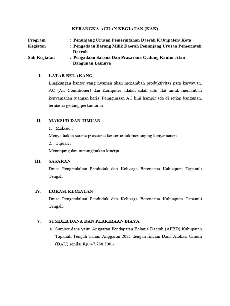 KAK Kegiatan Pengadaaan Sarana Dan Prasarana Gedung Kantor Atau Bangunan Linnya | PDF | Bisnis ...