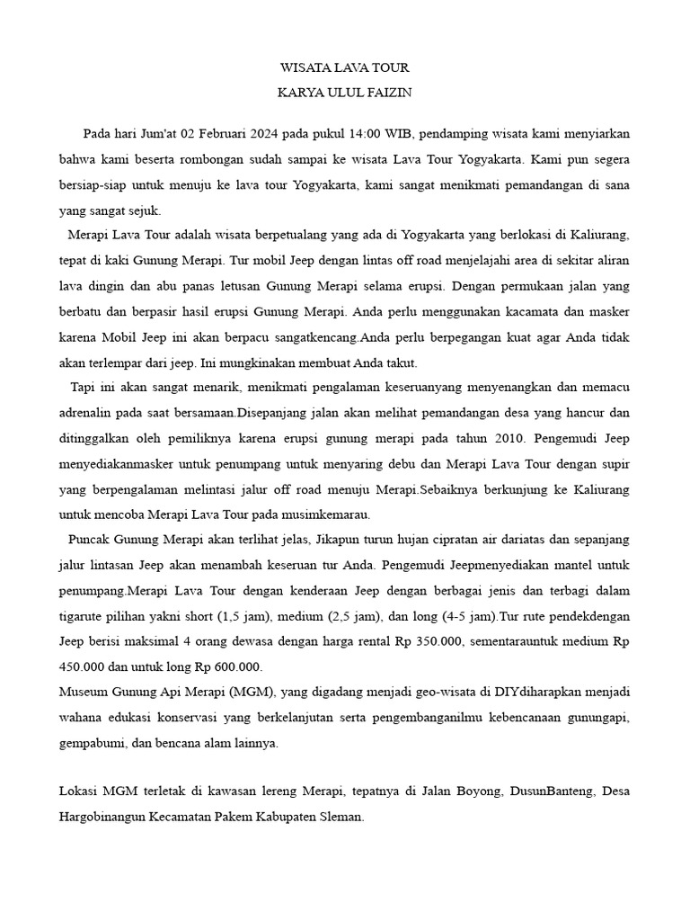 WISATA LAVA TOUR Words-WPS Office ULUL FAIZIN 8G | PDF