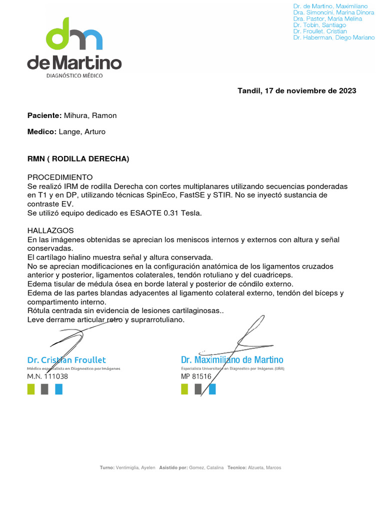 Informe Rodilla | PDF