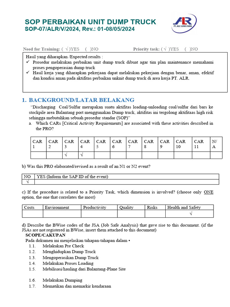 10 SOP Perbaikan Unit Dump Truck | PDF