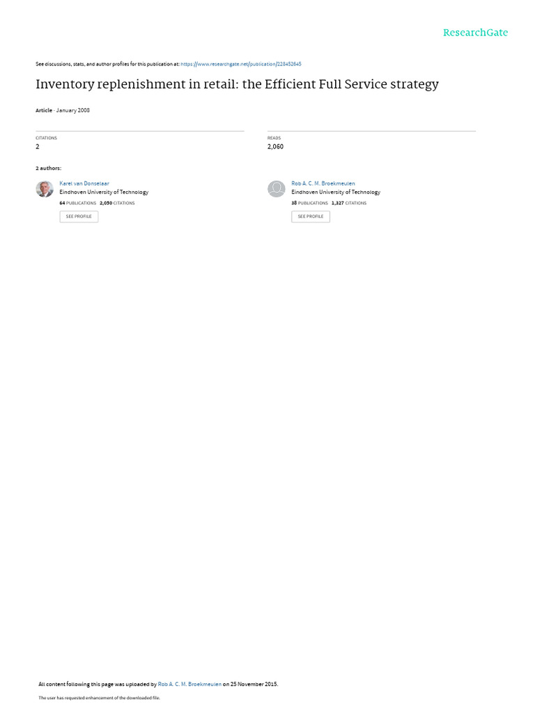 Inventory Replenishment in Retail The Efficient Fu | PDF | Retail | Inventory