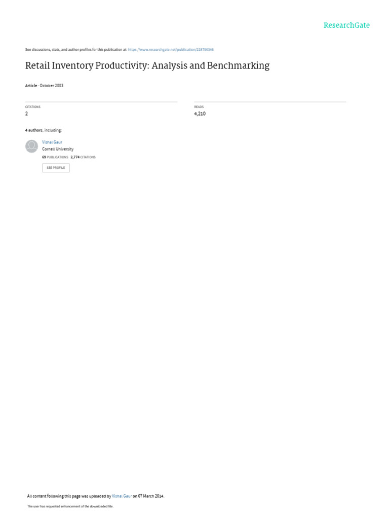 Learn Retail - Inventory - Productivity - Analysis - and - Benchma | PDF | Inventory | Demand