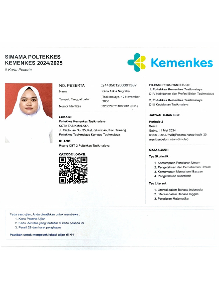 Kartu Ujian Simama Poltek | PDF