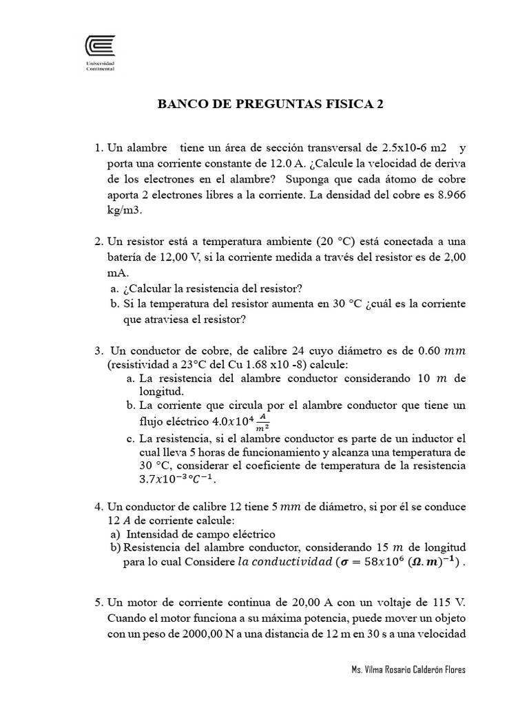 Banco de Preguntas Fisica 2 | PDF | Corriente eléctrica | Campo magnético