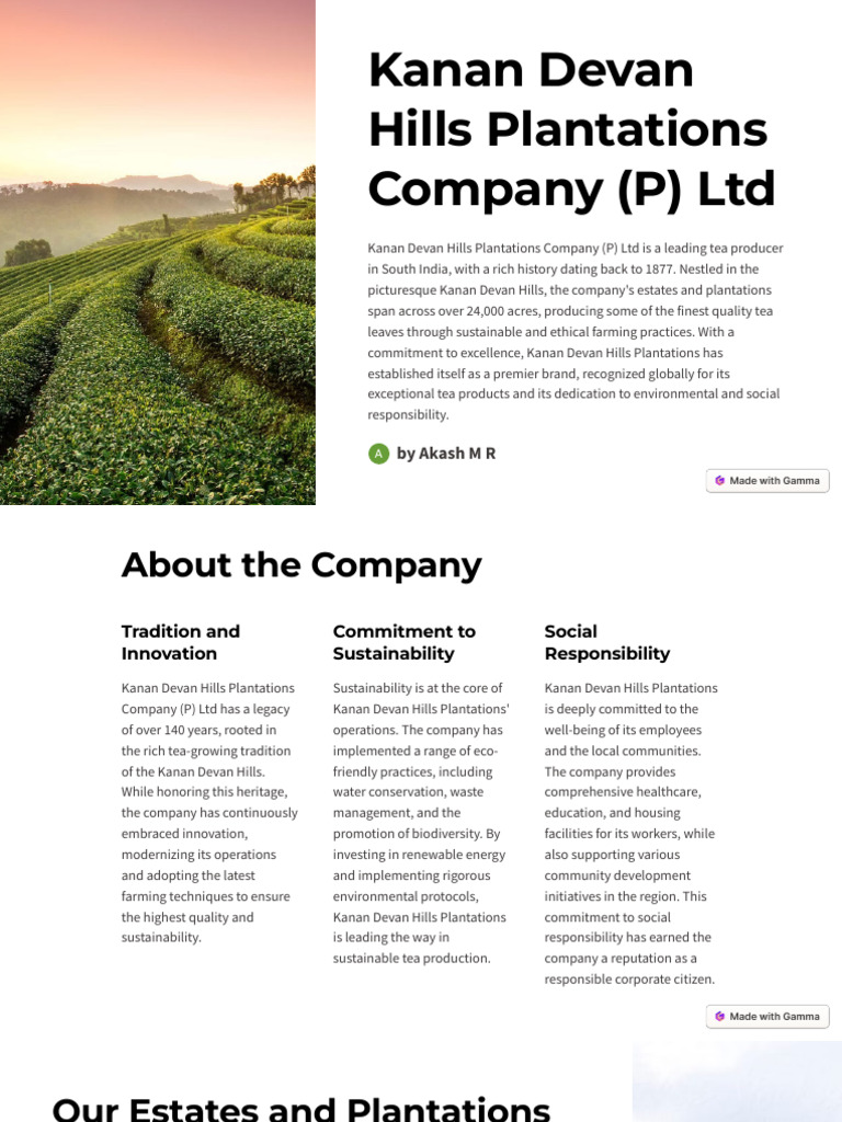 Kanan Devan Hills Plantations Company P LTD | PDF | Sustainability | Tea