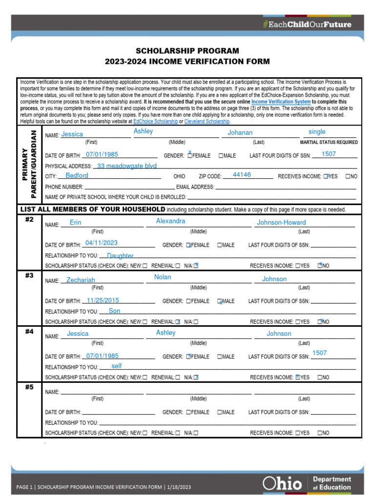 2023-2024 Scholarship Income Verification Form | PDF