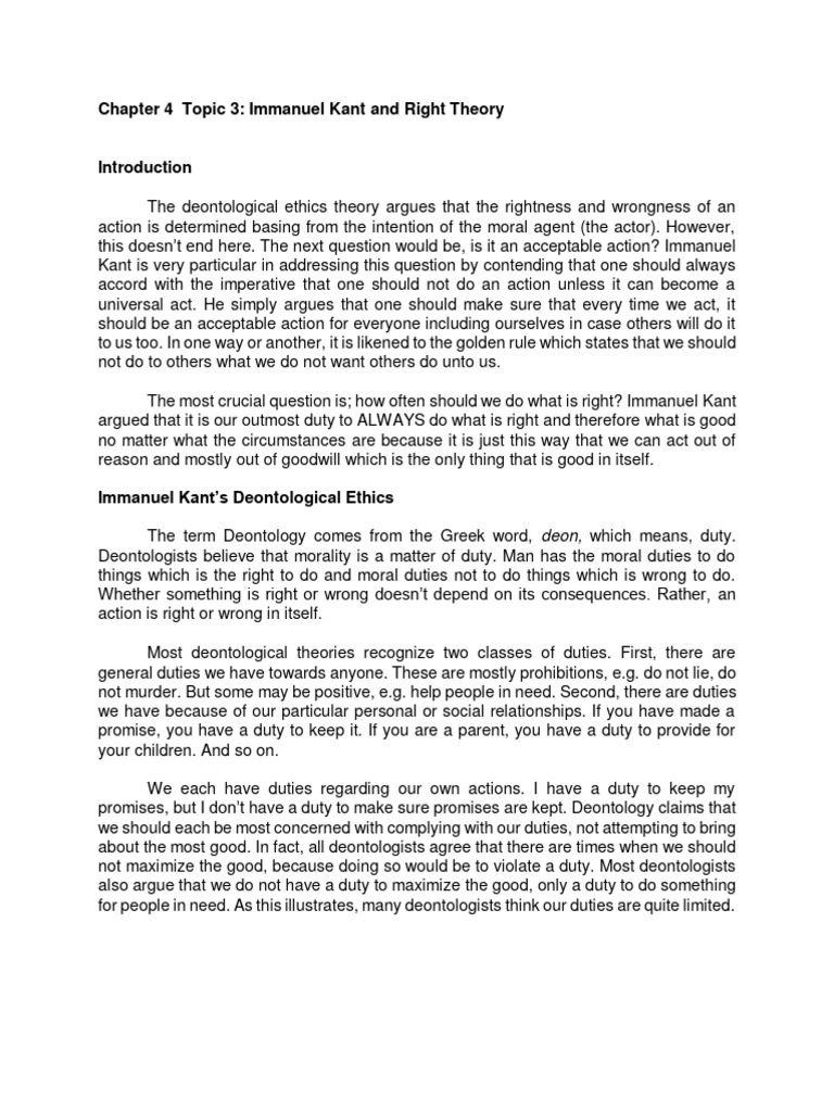 Kant's Deontological Ethics Explained | PDF | Immanuel Kant | Reason