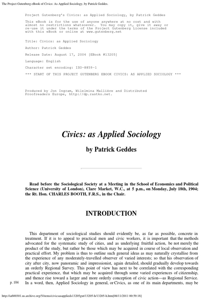Patrick Geddes - Civics As Applied Sociology | PDF | Sociology | Science