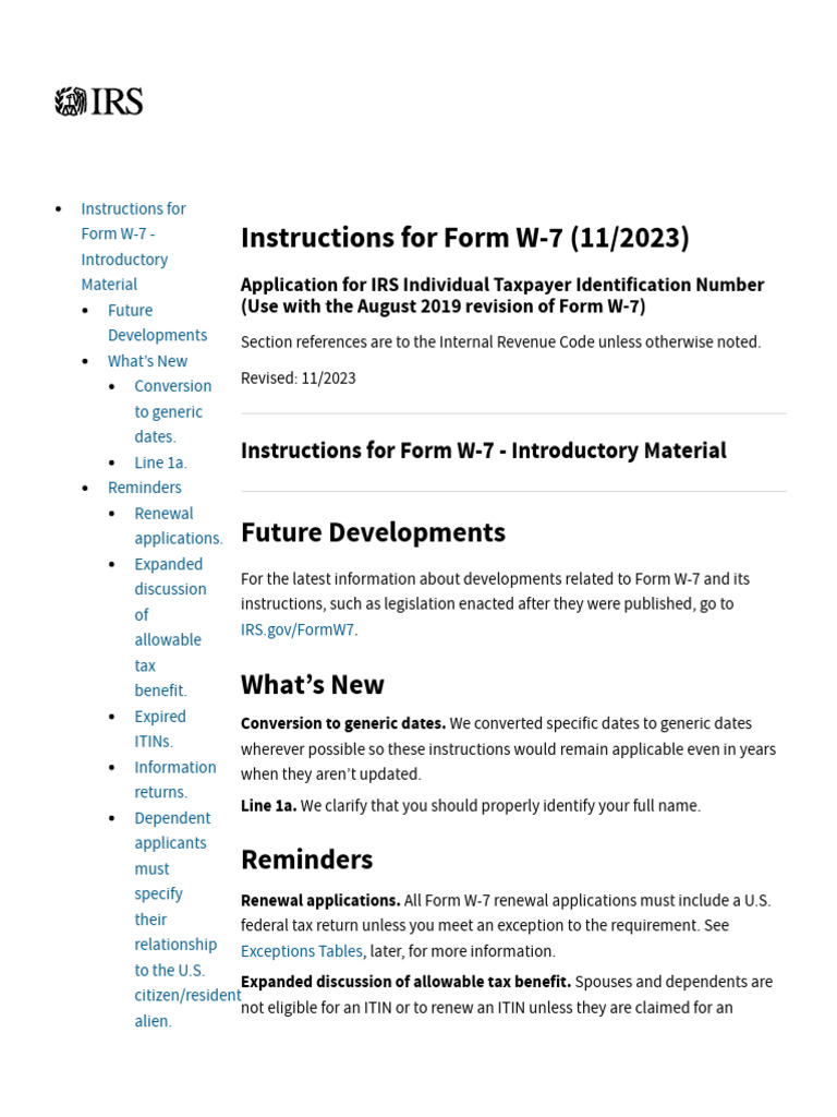 W-7 ITIN Application Instructions | PDF | Identity Document | Social ...