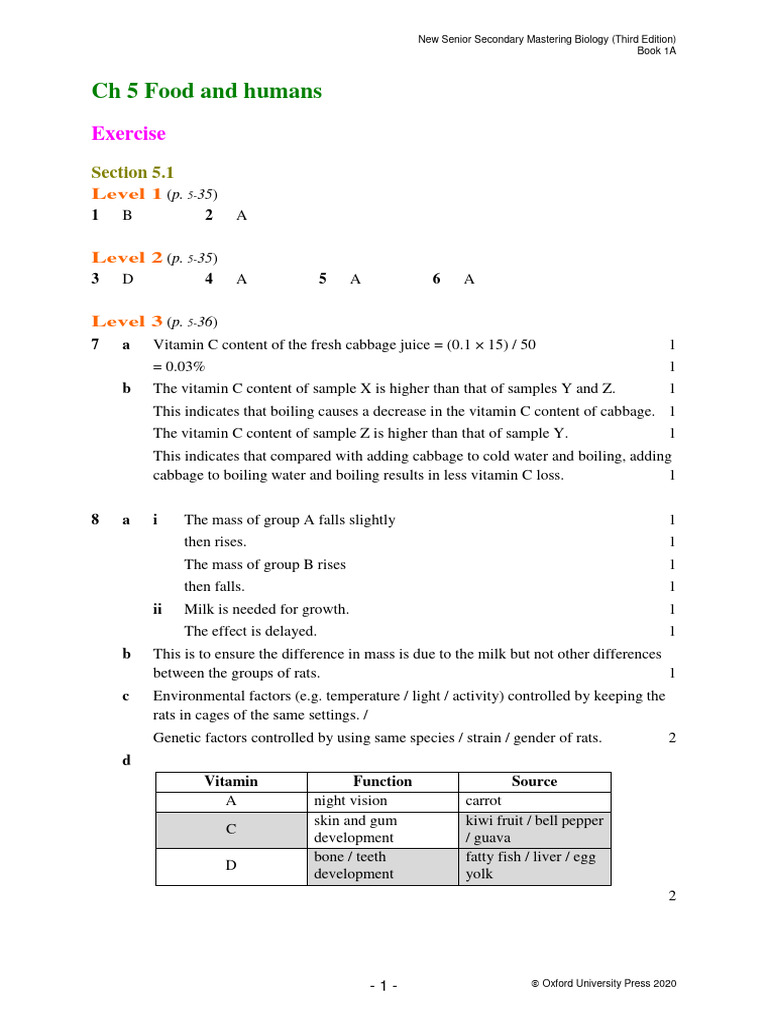 Dse Bio CH5 Ans | PDF | Fat | Obesity
