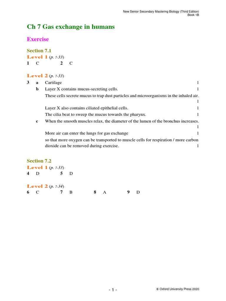 Dse Bio CH7 Ans | PDF | Respiratory System | Breathing