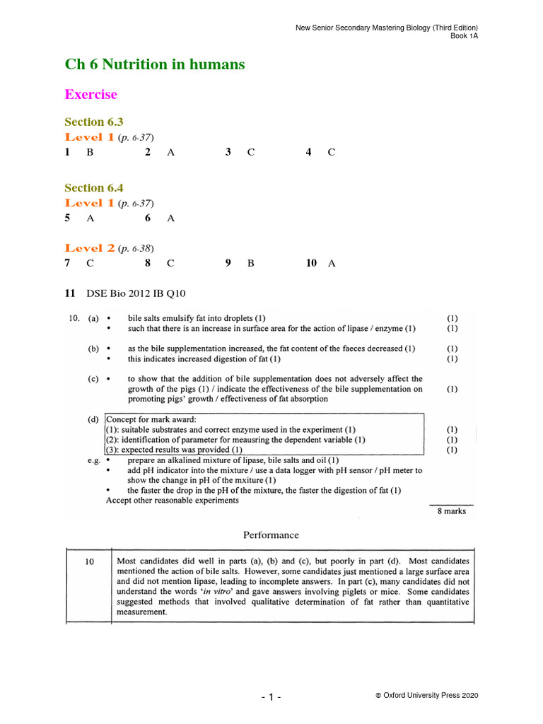 Dse Bio CH6 Ans | PDF | Digestion | Stomach