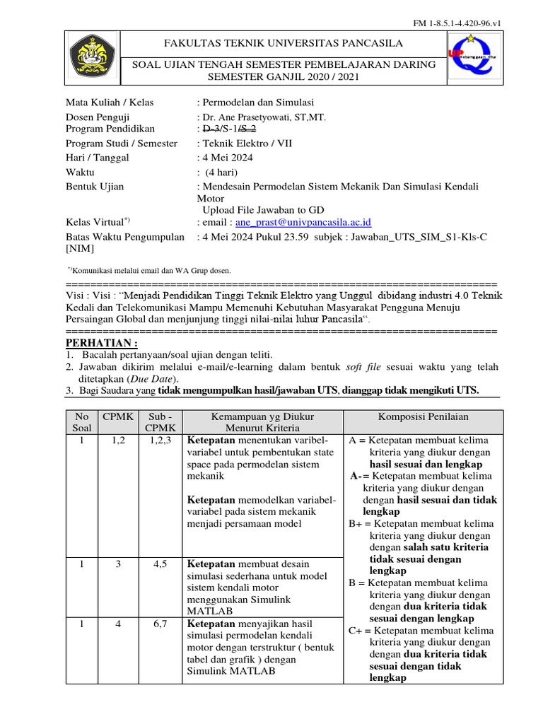 Form SoalDaring-UTS - TE-S1 Genap23-24 - SIM - C - Ane-P | PDF