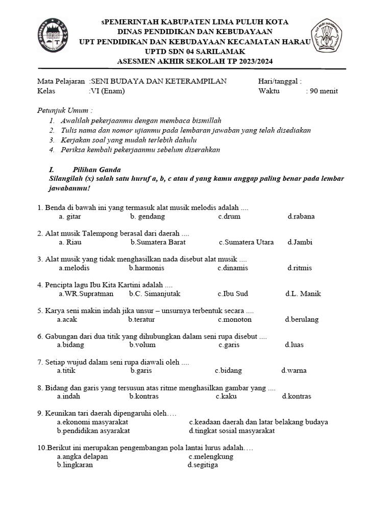 Asesmen Akhir Sekolah SBK | PDF