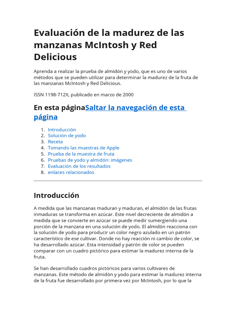 Evaluación de la madurez de las manzanas McIntosh y Red Delicious | PDF ...