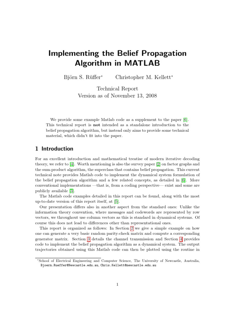 Implementing The Belief Propagation Algorithm In Matlab Pdf Matrix