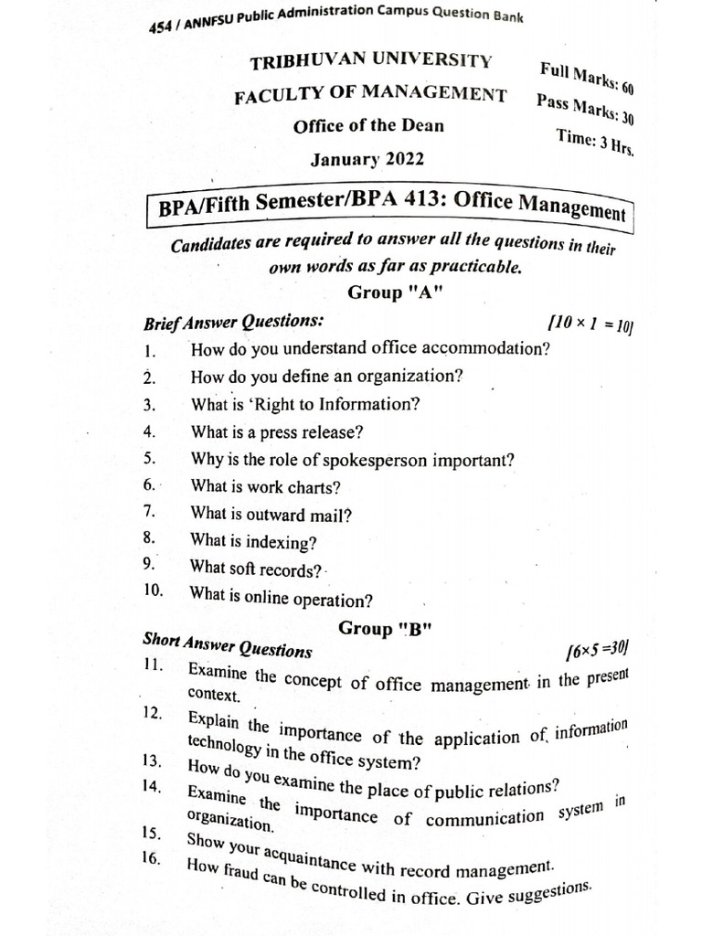 Office Mgmt. Old Questions | PDF