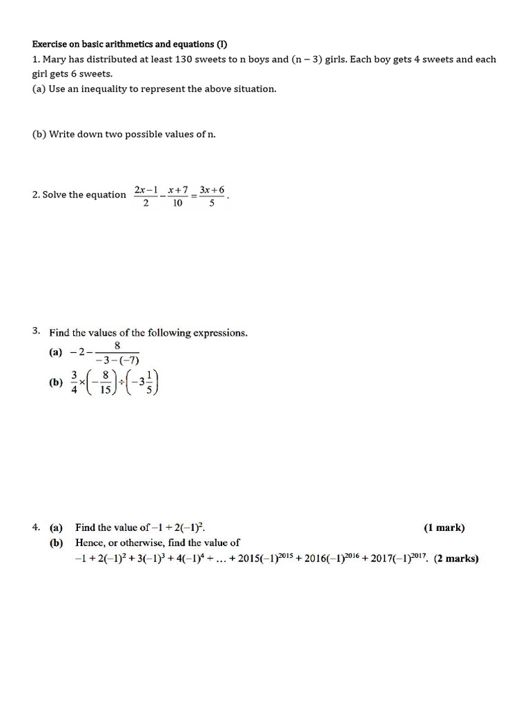 Exercise On Basic Arithmetics and Equations | PDF | Sports & Recreation