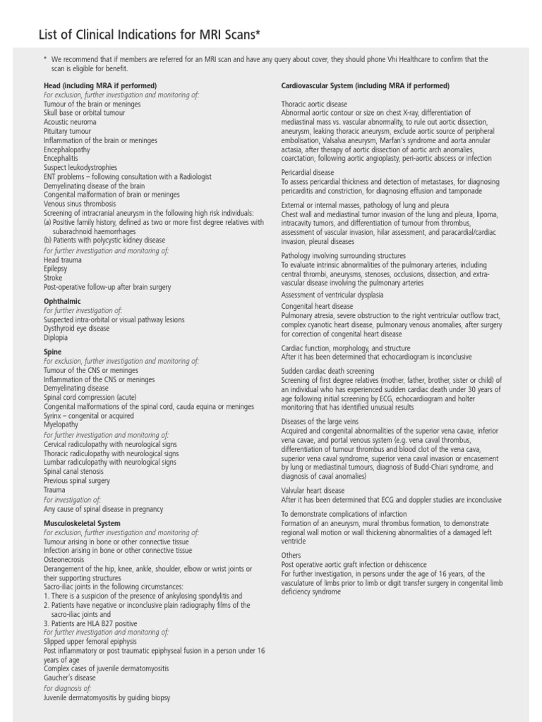 Mri Clinical Indications | PDF | Vein | Heart