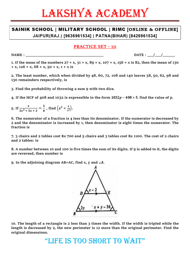 Lakshya Academy Practice Set 10 | PDF | Teaching Methods & Materials