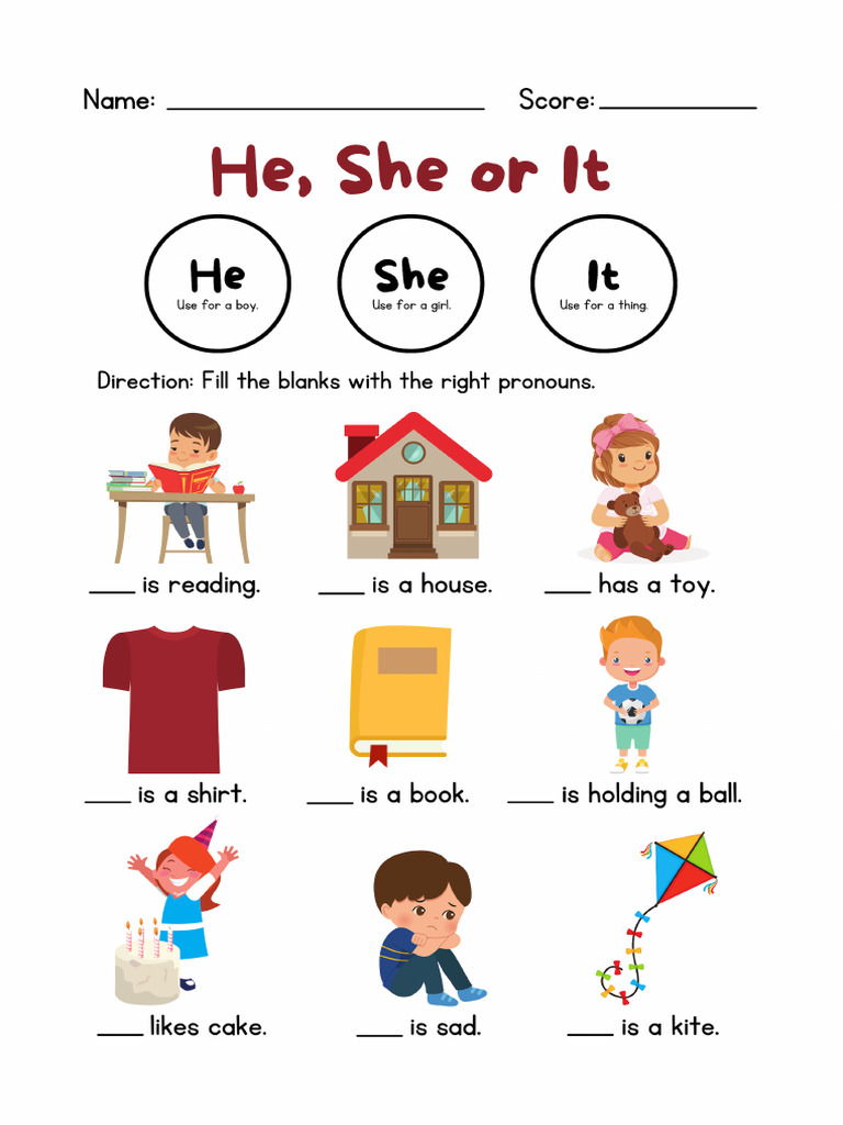 Colorful Illustrative Pronouns Worksheet | PDF