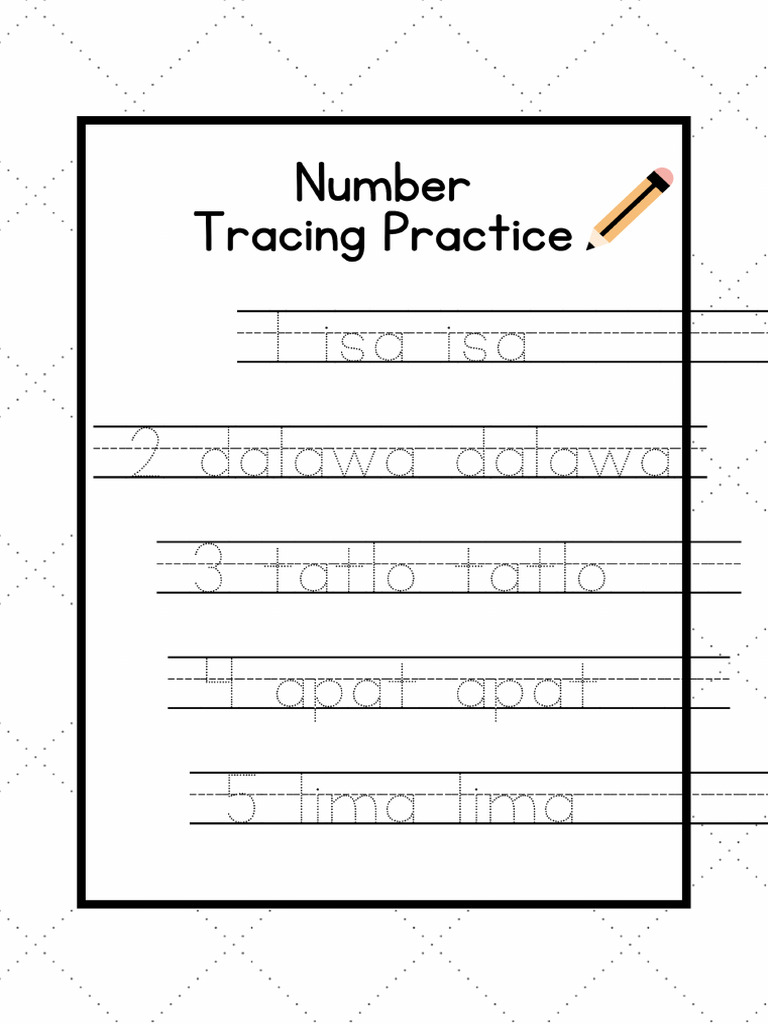 Black & White Math Number Tracing Worksheet | PDF