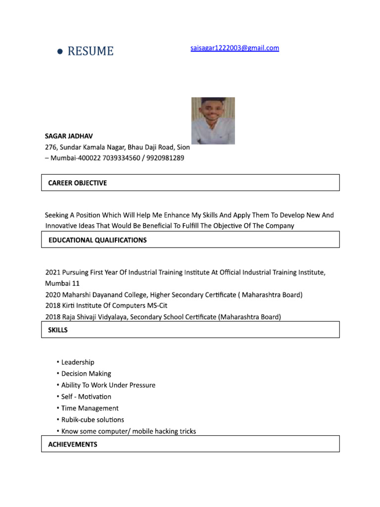 Sagar Jadhav CV | PDF Sagar Jadhav CV | PDF