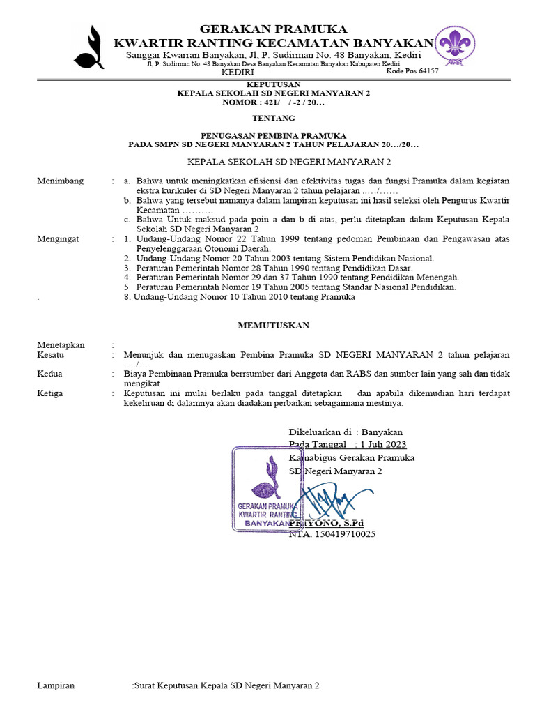 SK Pembina Pramuka | PDF