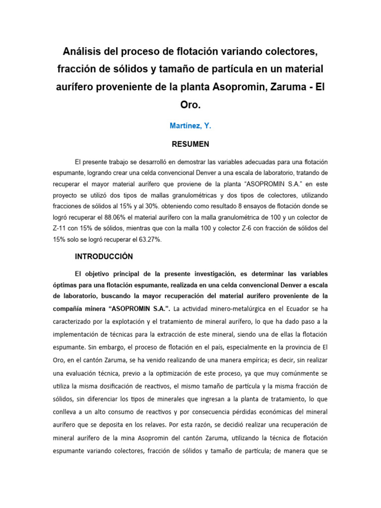 Informe Tecnico de Proceso Metalurgicos | Descargar gratis PDF | Laboratorios | Agua