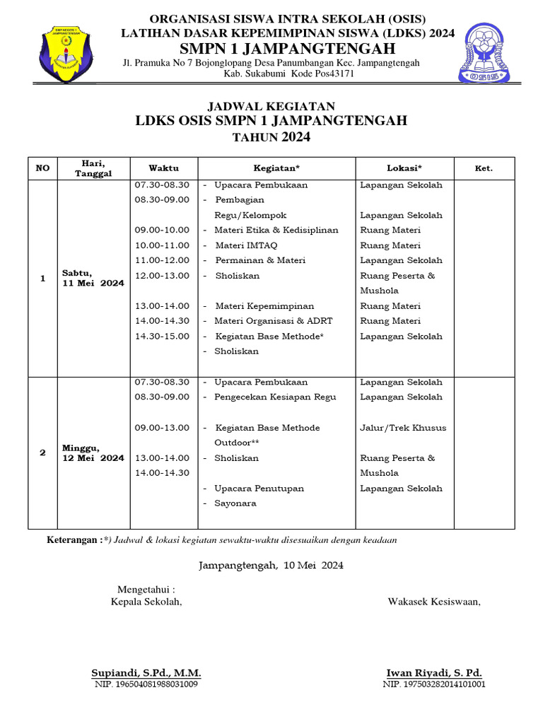 Jadwal Kegiatan Ldks 2024 | PDF