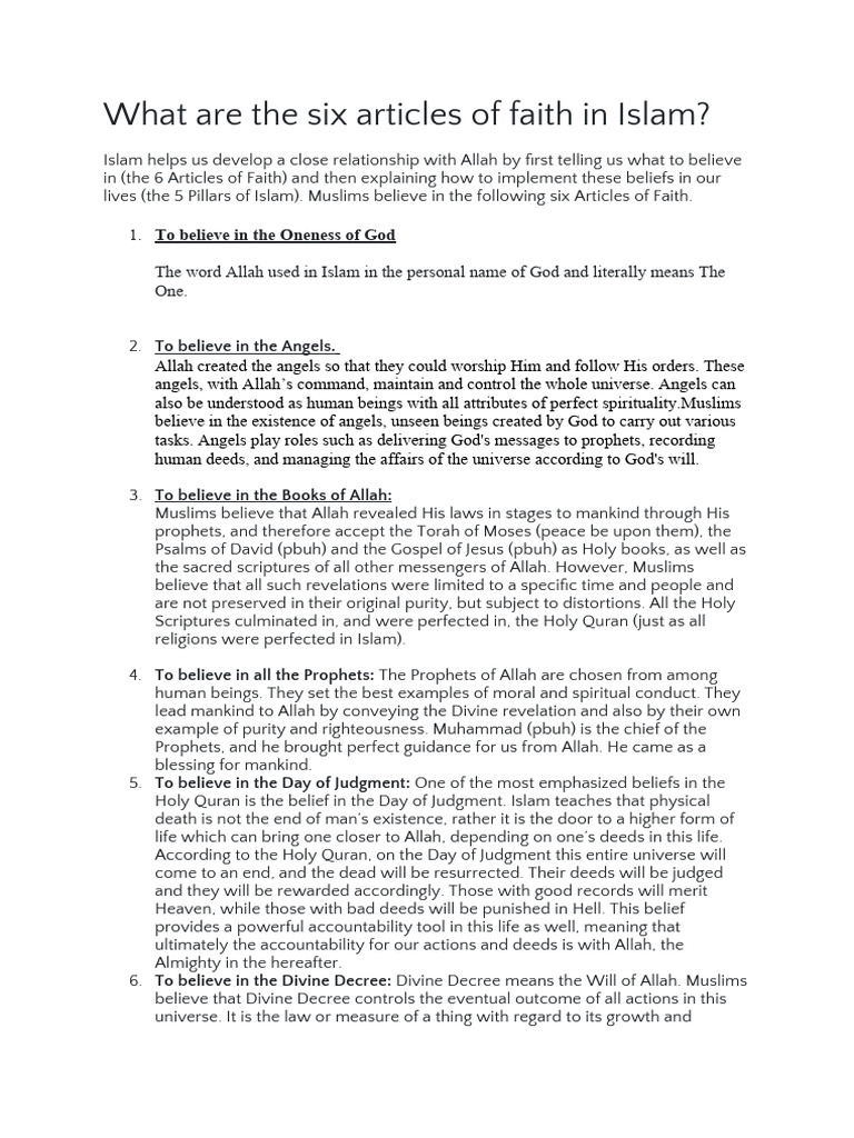 Islam - Six Articles of Faith | PDF | Prophets And Messengers In Islam ...