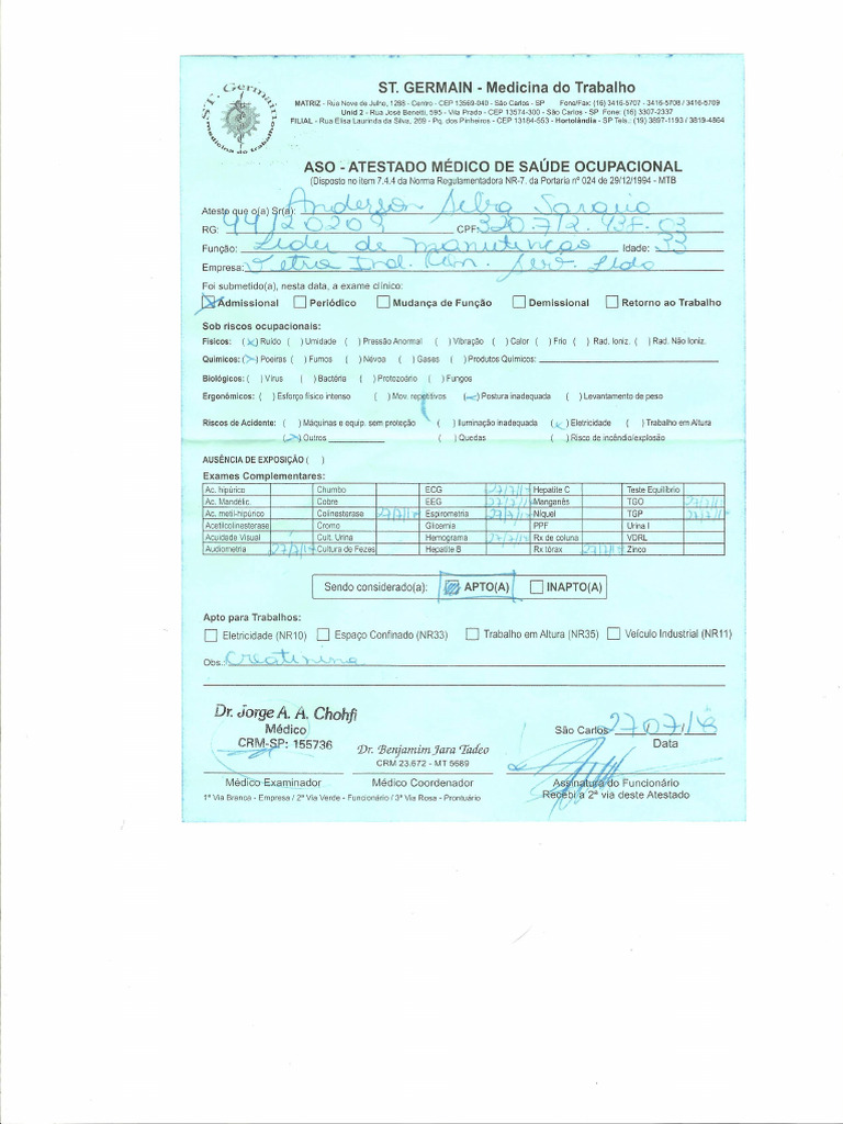 Exame Médico ASO | PDF