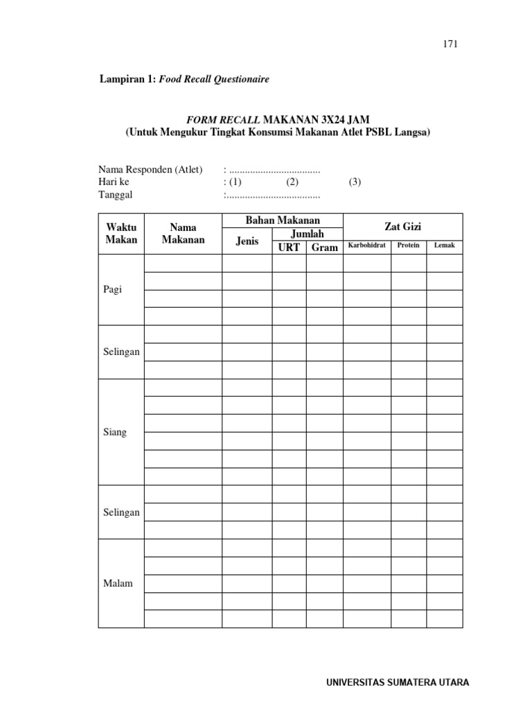 (123dok - Com) Form Recall Makanan 3x24 Jam Untuk Mengukur Tingkat ...