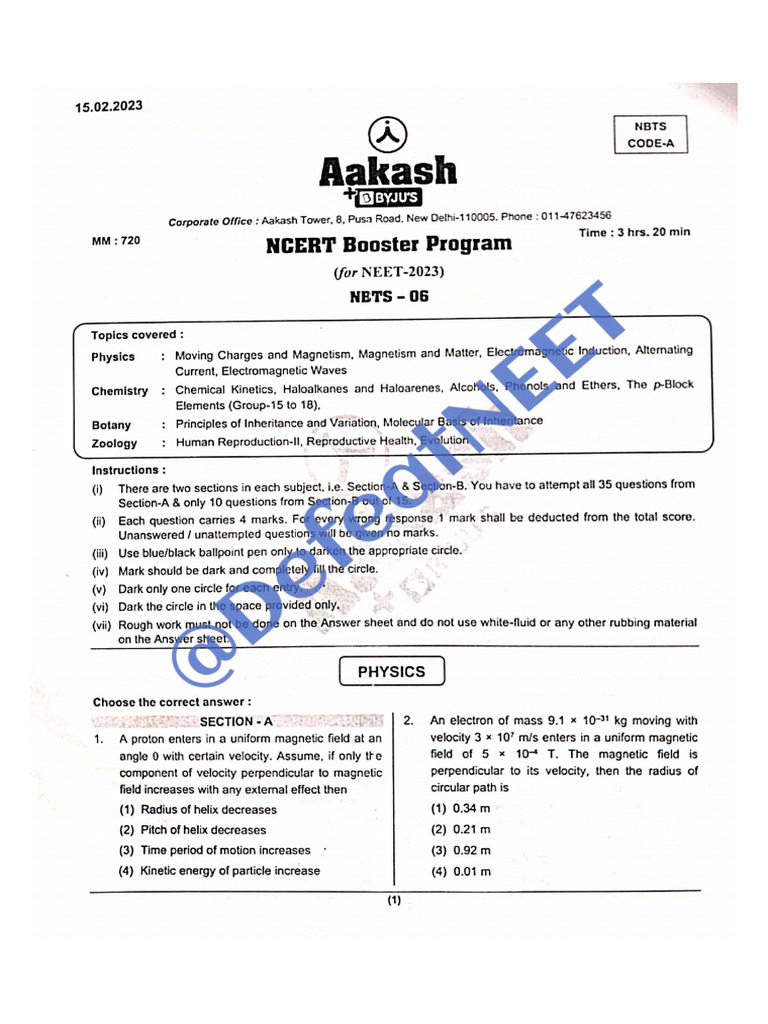 Aakash NBTS - 06 | PDF