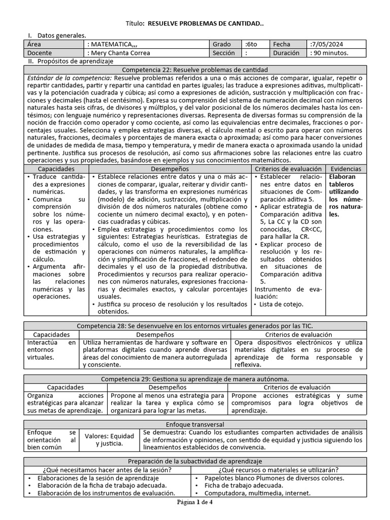 6° Sa14 Mat Sem2 Uda1 | PDF | Números | División (Matemáticas)