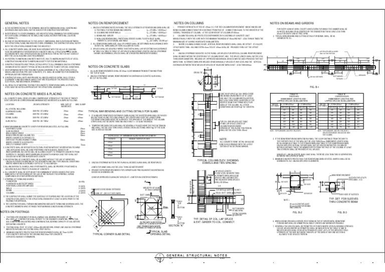 General Structural Notes Page 1 | PDF | Concrete | Beam (Structure)