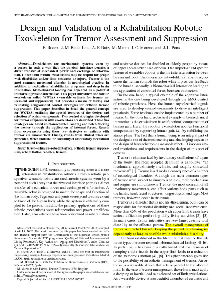 Design and Validation of A Rehabilitation Robotic Exosc For Tremor ...