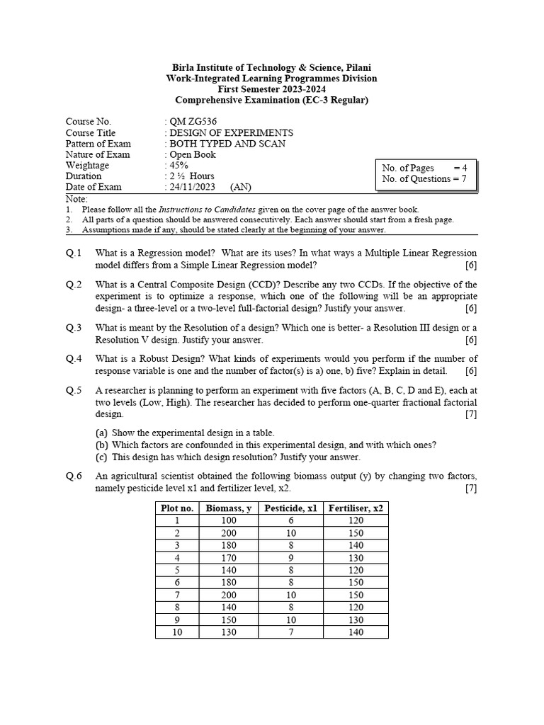 QM ZG536 Ec-3r First Sem 2023-2024 | PDF | Statistical Theory | Applied Statistics