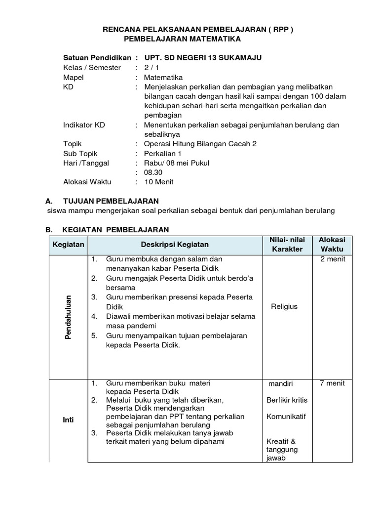 TUGAS PKP 1 (RPP Siklus 1) | PDF