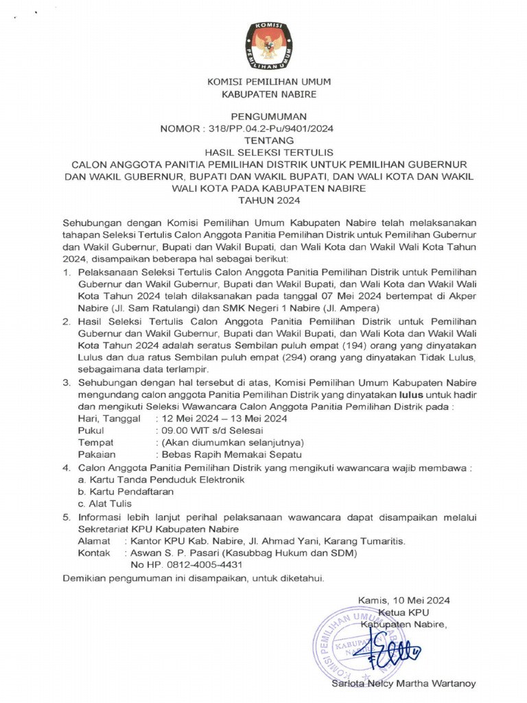 Pengumuman Hasil Seleksi Tes Tertulis Calon PPD Pilkada 2024 | PDF Pengumuman Hasil Seleksi Tes Tertulis Calon PPD Pilkada 2024 | PDF
