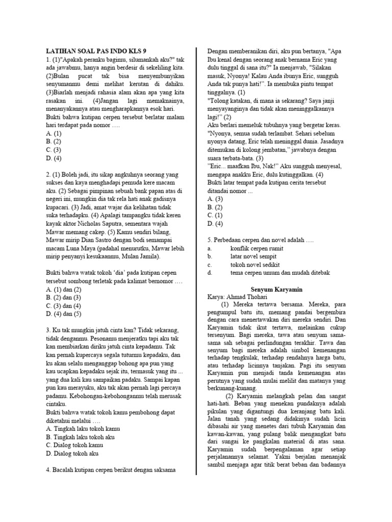 Latihan Soal Pas Indo Kls 9 | PDF